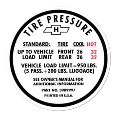 (1967) Tire Pressure Decal-1st Design-SS